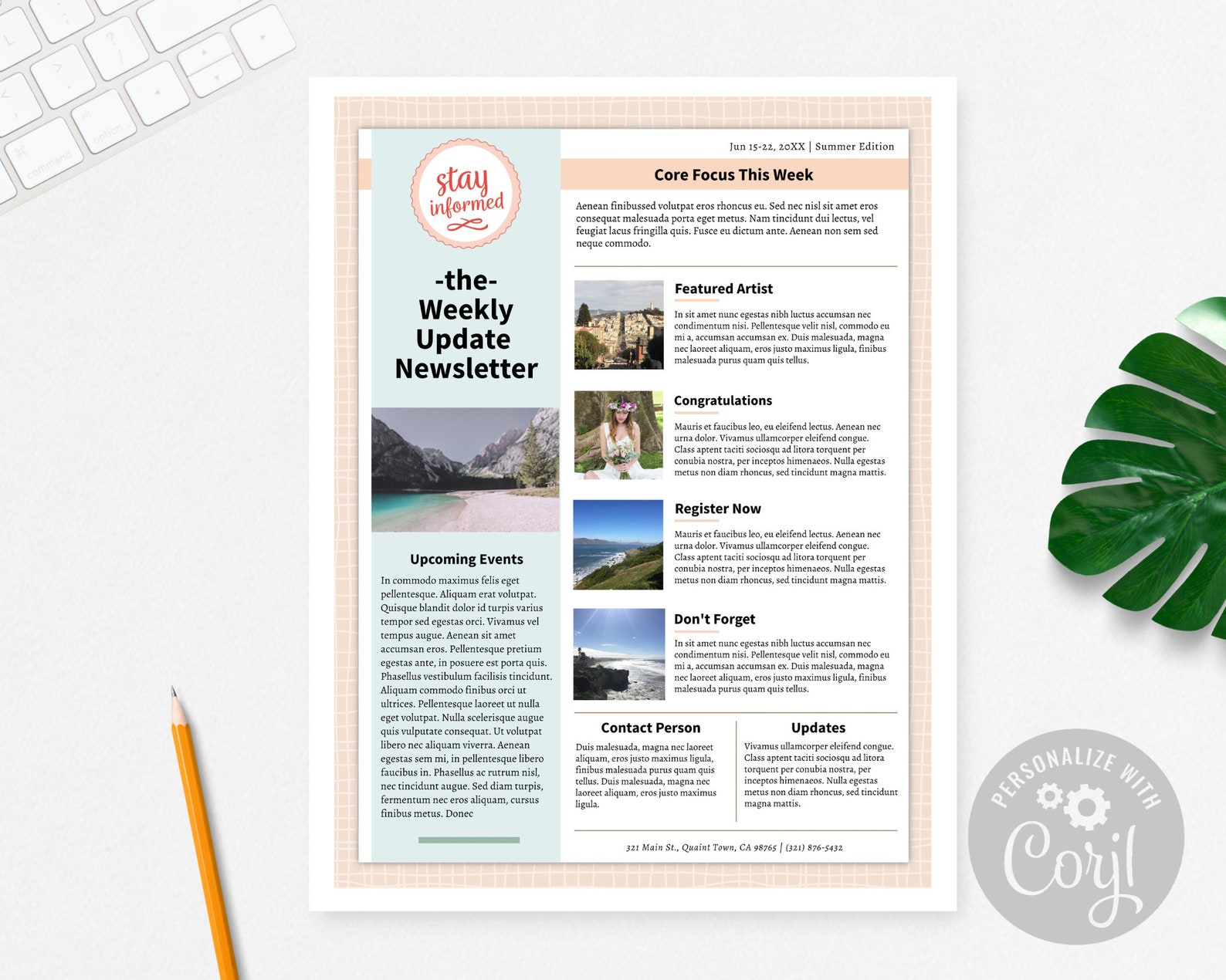 Beautiful, Fun Newsletter Template for Church, Organization, Family or ...