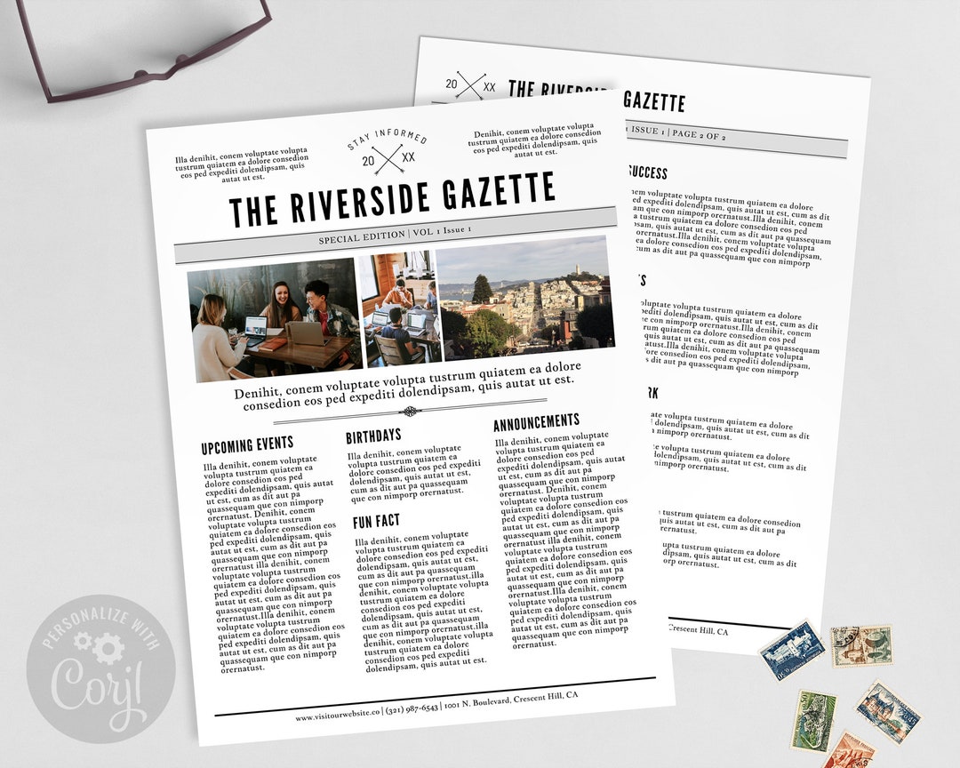 Minimalst Newsletter Template for Office Updates, Two Page Newspaper ...