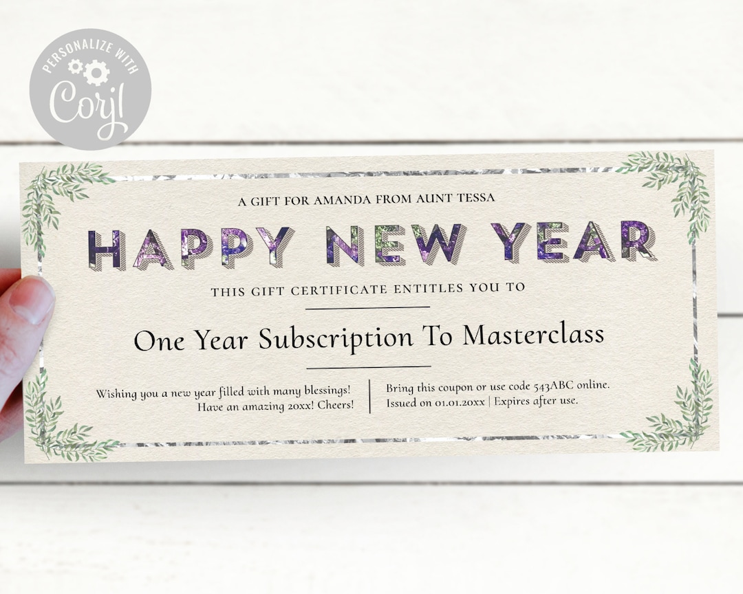 Happy New Year Gift Certificate Template / Editable Holiday Gift ...