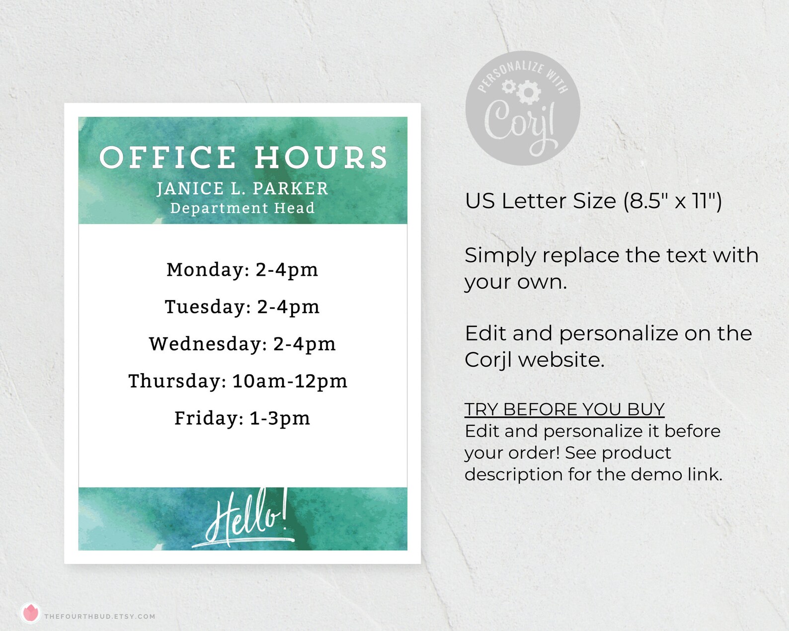 Office Hours Door Sign Printable Template / Editable Hours of Operation ...