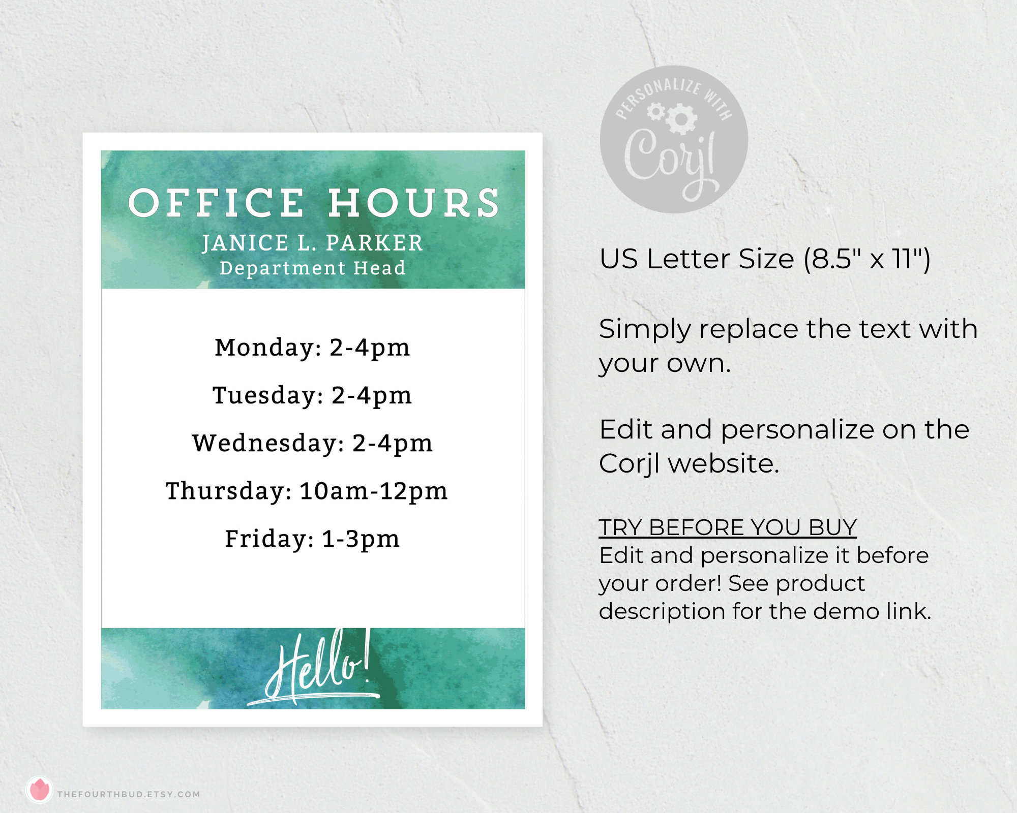 Office Hours Door Sign Printable Template / Editable Hours of Operation ...