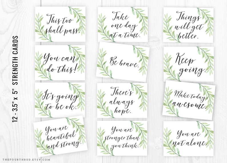 Set of 12 Printable Strength Note Cards / 3.5 X 5 Motivational and ...