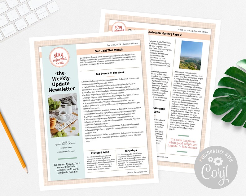 Editable Newsletter Template, Two Pages Office News and Updates (light ...