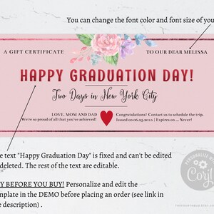 Happy Graduation Gift Certificate Template: Editable Graduation Day ...