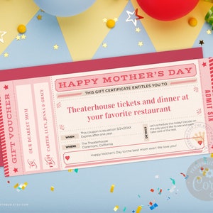 Lovely Mother's Day Gift Voucher Template / Editable Mothers Day Ticket ...