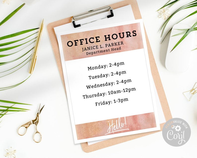 Editable Office Hours Door Sign Template / Schedule or Hours of ...