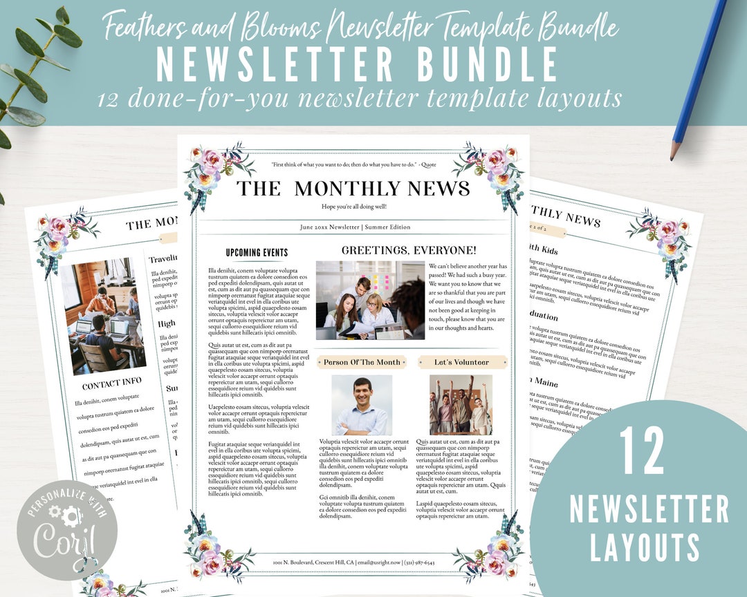 Floral Newsletter Template Bundle 12 Layouts / Editable - Etsy