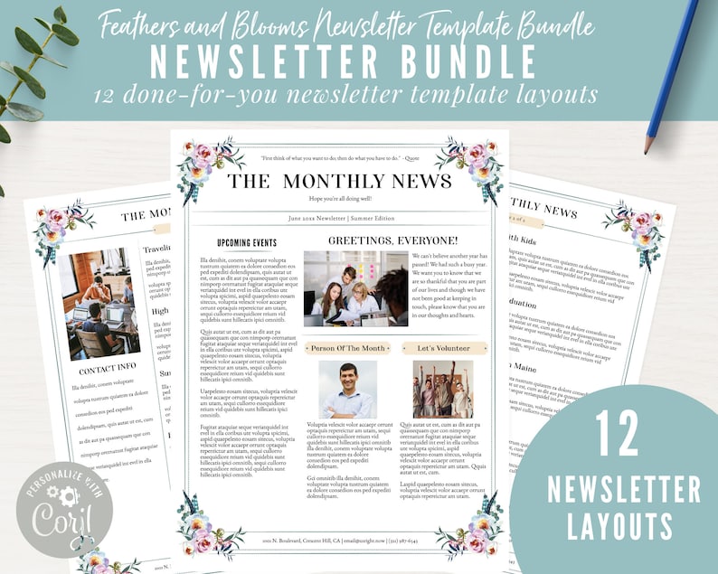 Floral Newsletter Template Bundle 12 Layouts / Editable - Etsy