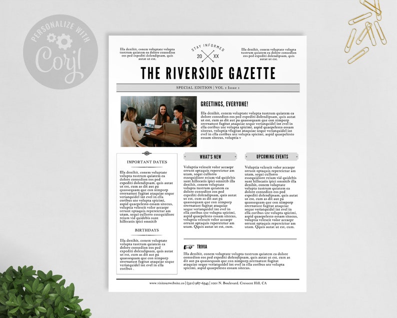 Office Newsletter Template Two Pages / Editable Traditional - Etsy