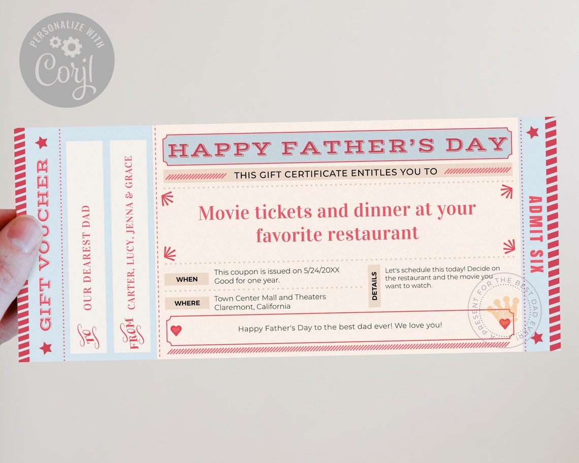 Editable Father's Day Gift Voucher Template, Printable Ticket Voucher ...