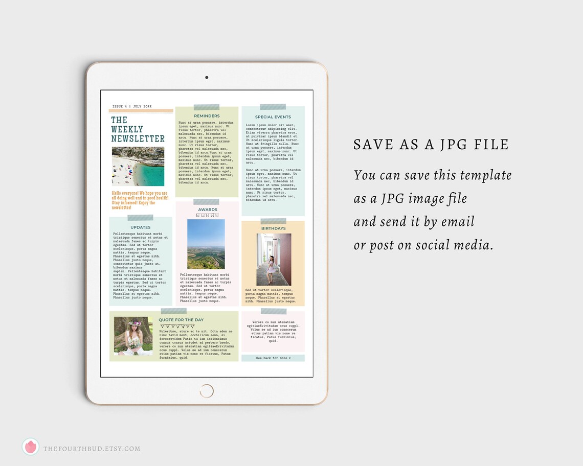 Fun and Bright Newsletter Template Two Pages / Editable / | Etsy