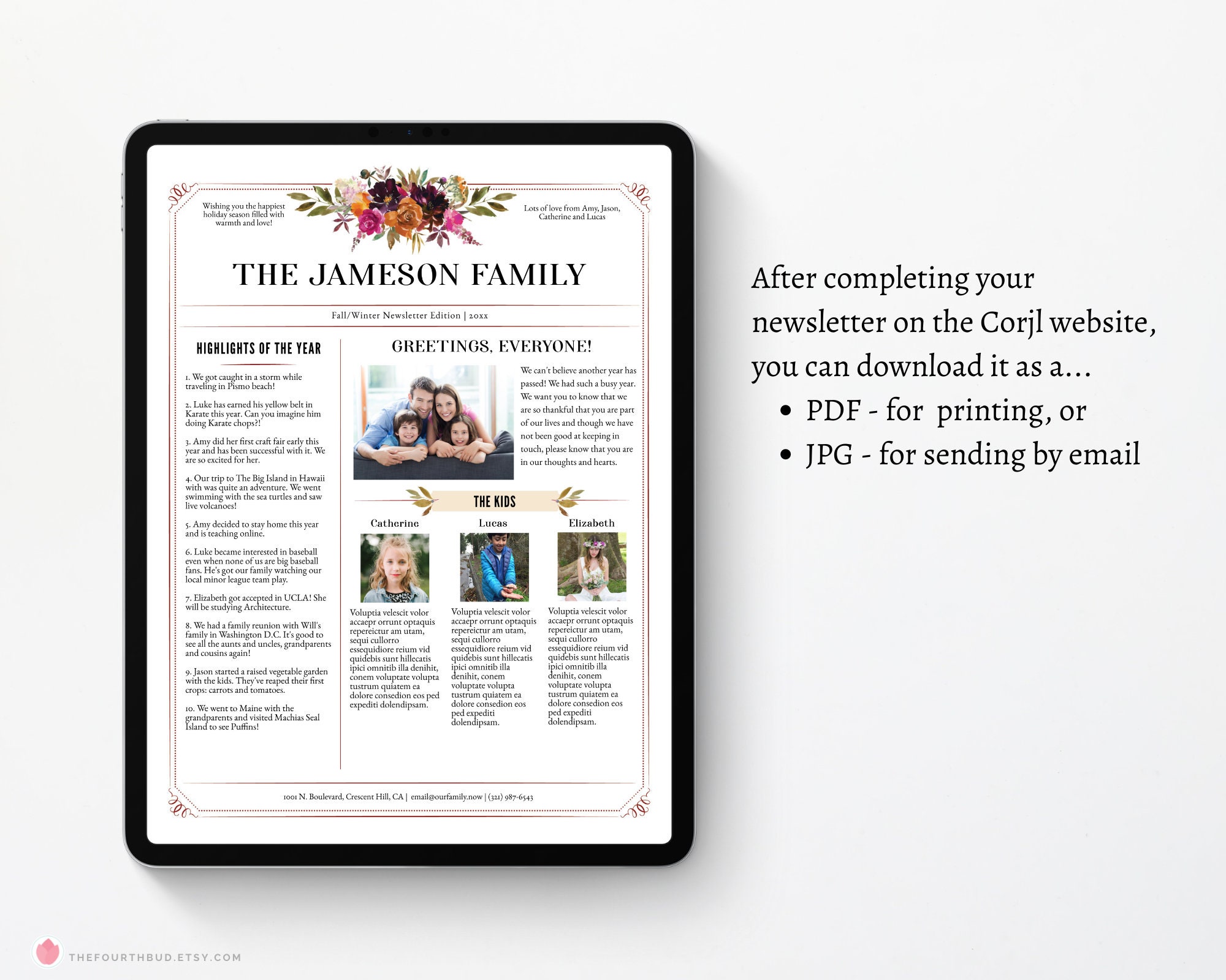 Fall Winter Newsletter Template One Page With Photos / Editable Office ...