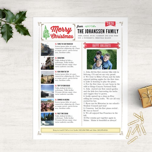 Christmas Newsletter Template for Canva Holiday Family - Etsy