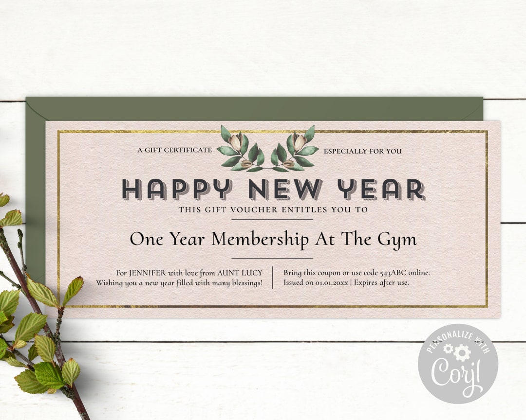 Happy New Year Gift Certificate Template / Editable Holiday Gift ...