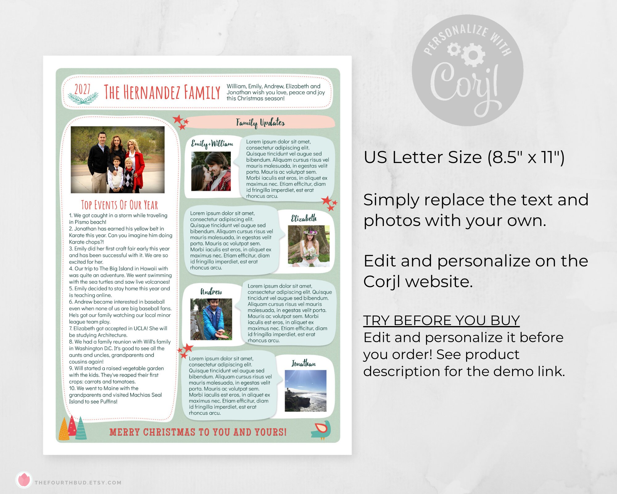 Family Christmas Newsletter Template Bundle With 7 Layouts - Editable ...