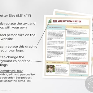 Editable Newsletter Template, Two Page Layout for School Updates (US ...