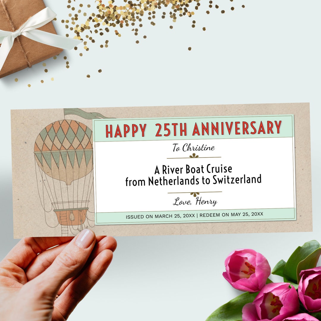 Happy 25th Anniversary Gift Certificate Template: Travel Theme Coupon ...
