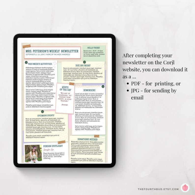 A4 Editable Teacher Newsletter Template One Page - Weekly Newsletter ...