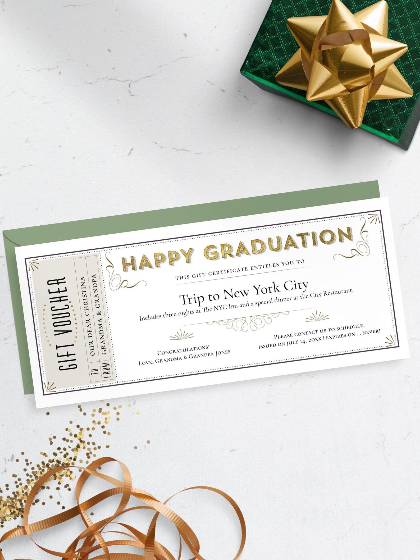 Editable Graduation Gift Certificate Template: Elegant Voucher With ...