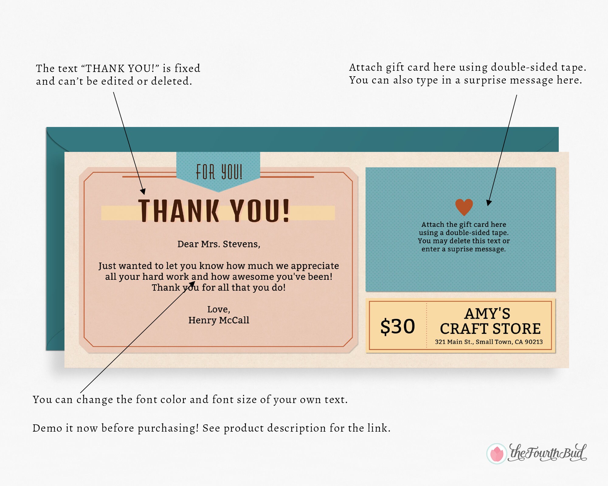 THANK YOU Gift Card Holder Template / Printable Gift | Etsy