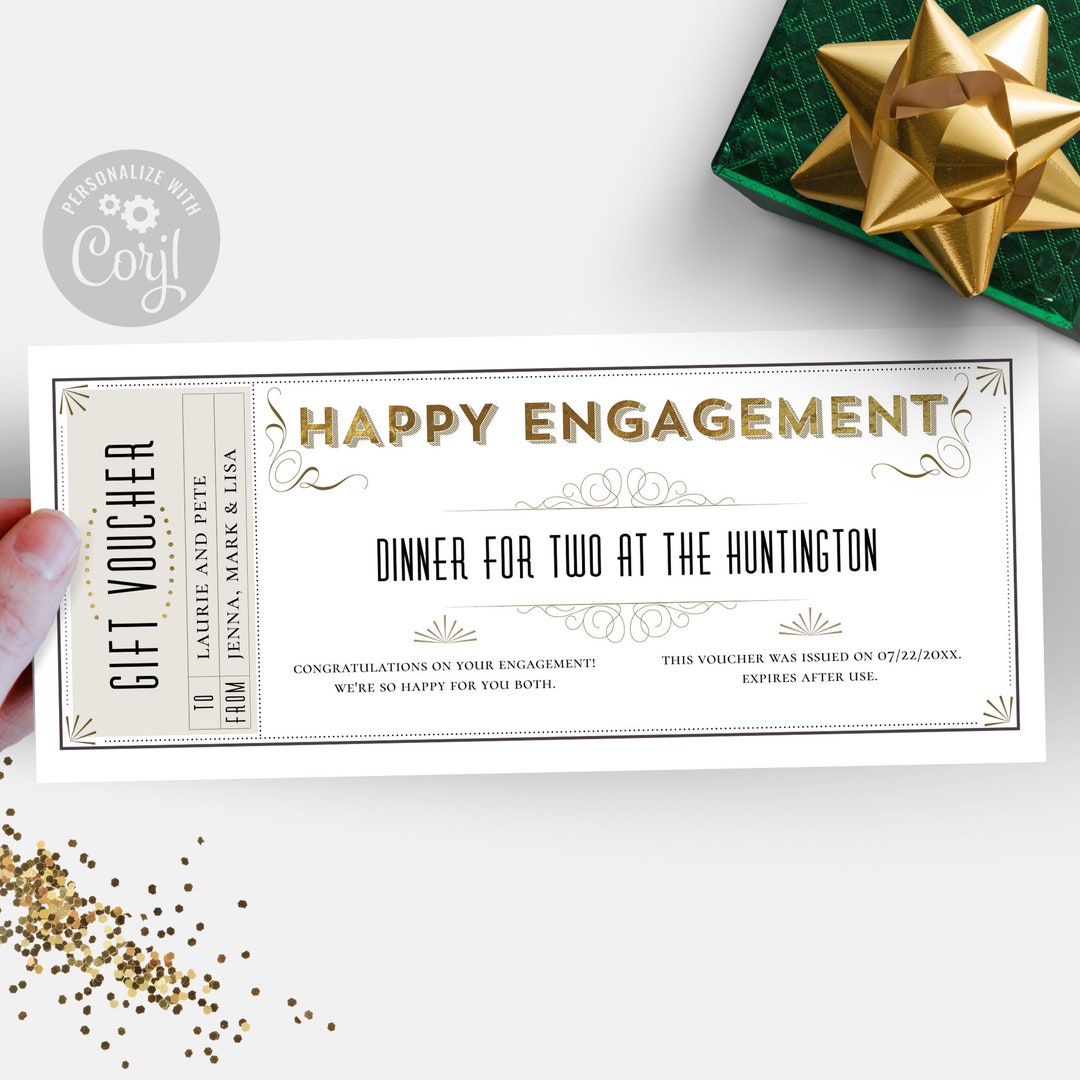 Happy Engagement Gift Certificate Template / Editable Grand Gift Ticket ...