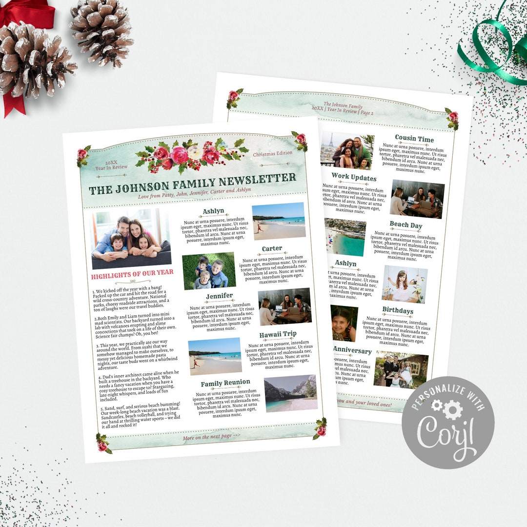 Holiday Newsletter Template US Letter - Elegant Family Year in Review ...