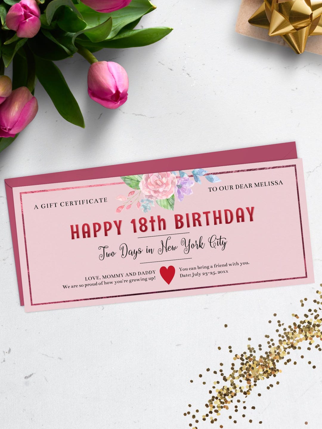 Editable Happy 18th Birthday Gift Certificate Template: Pink Floral ...