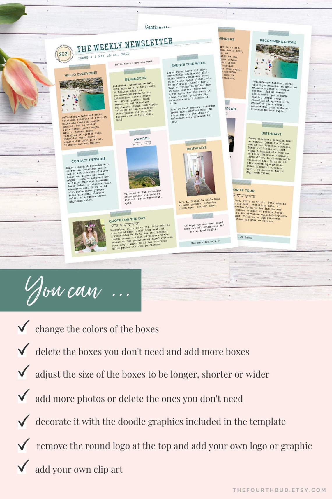 Fun and Bright Newsletter Template Two Pages / Editable / - Etsy