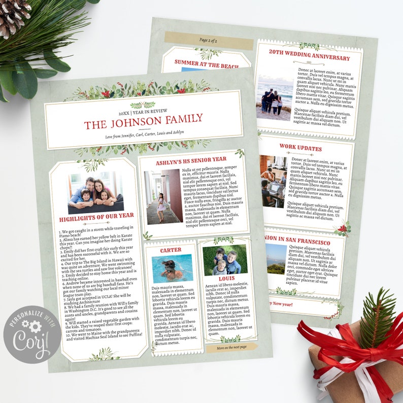 Elegant Christmas Newsletter Template Two Pages / Editable Family ...