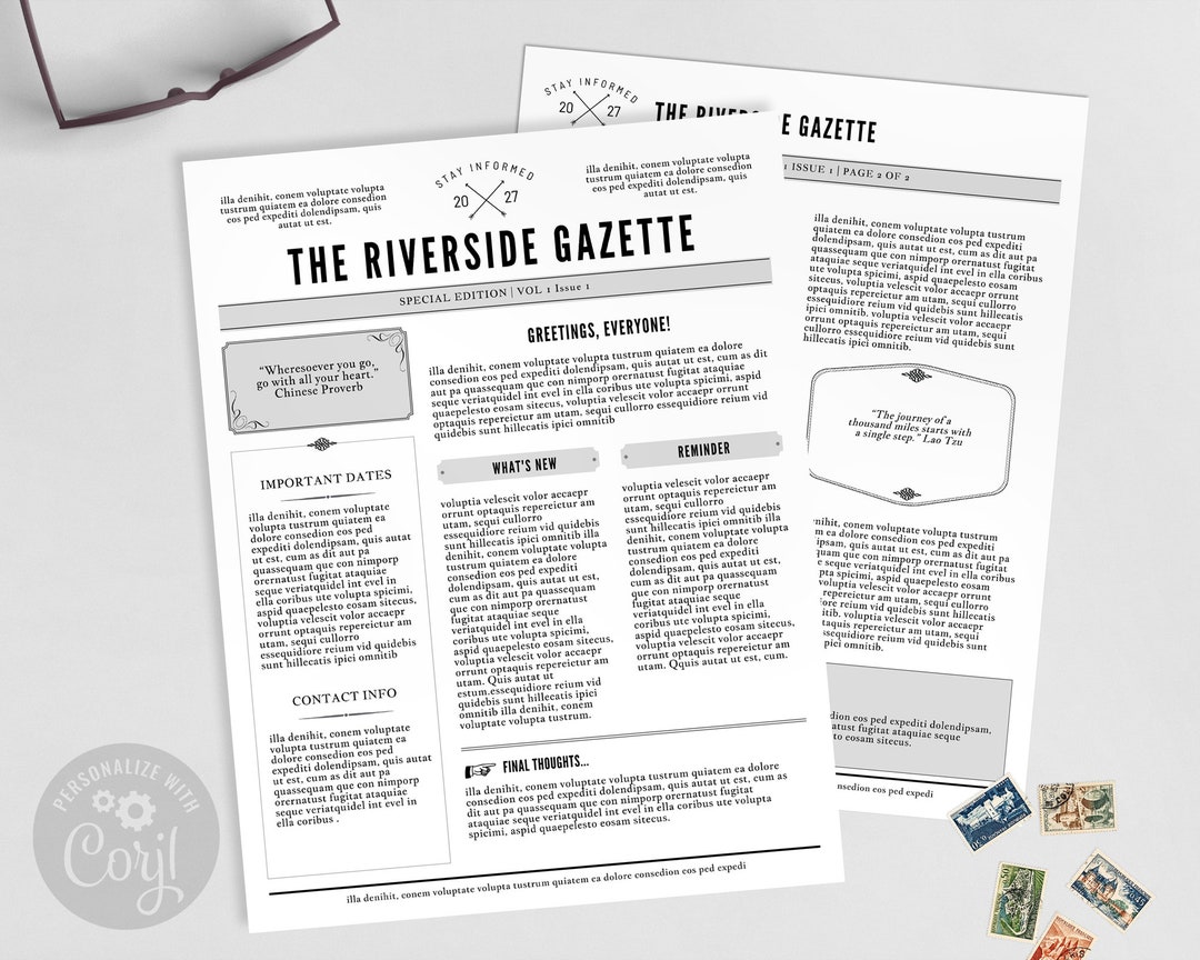 Organization or Office Newsletter Template Two Pages / Editable ...