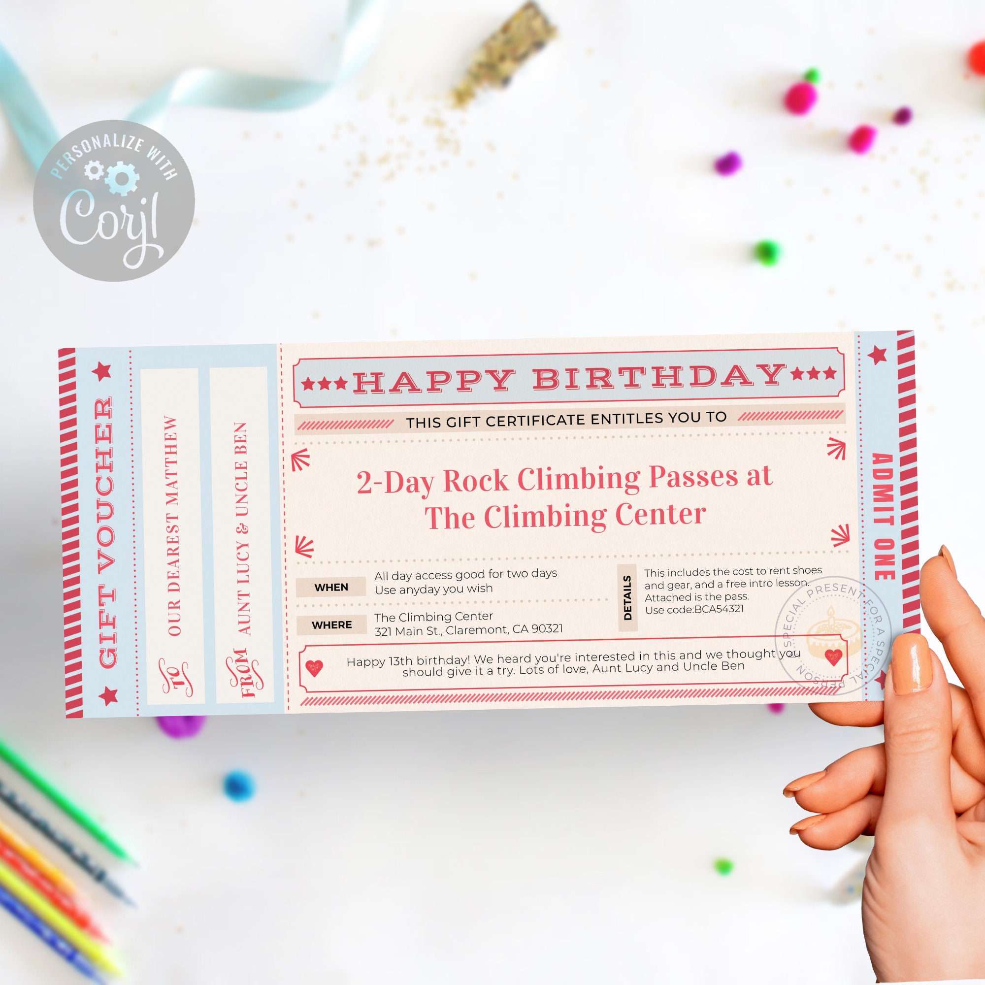 Fun Birthday Gift Voucher Template / Editable Event Ticket Voucher or ...