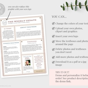 Editable Class Newsletter Template One Page / for Teacher, School ...