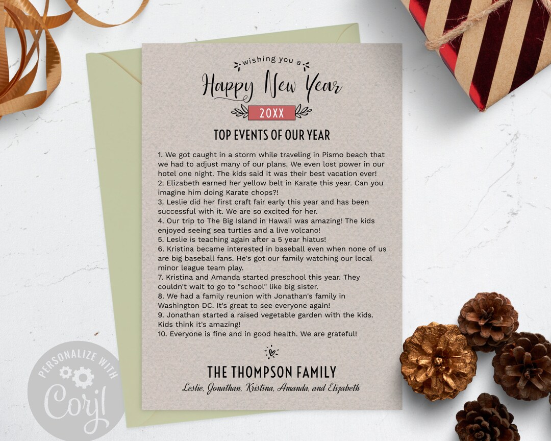 Happy New Year Year in Review Newsletter Template / Editable 5x7 Family ...