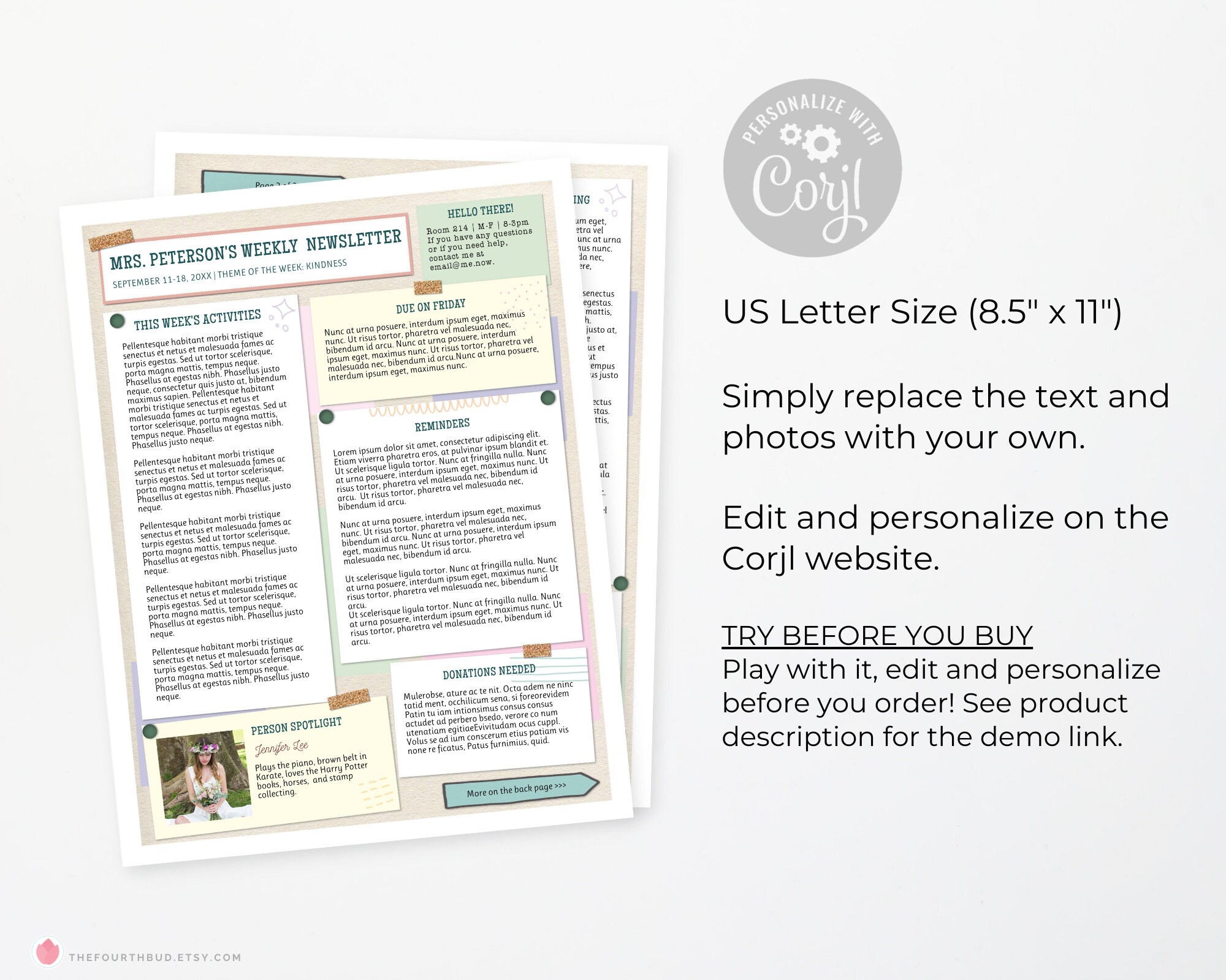 Teacher or Class Newsletter Template Two Pages / Editable - Etsy
