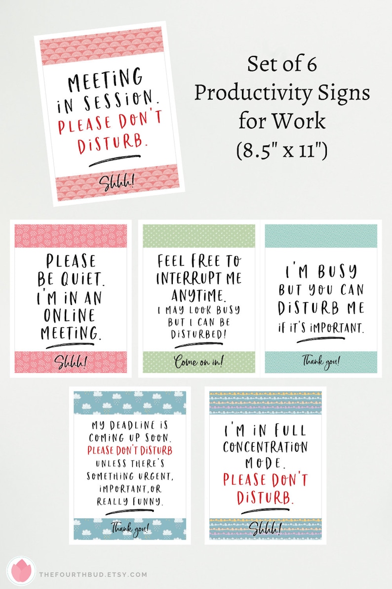 Set of 6 Printable Do Not Disturb Signs for Students, Dorm Rooms, Work ...