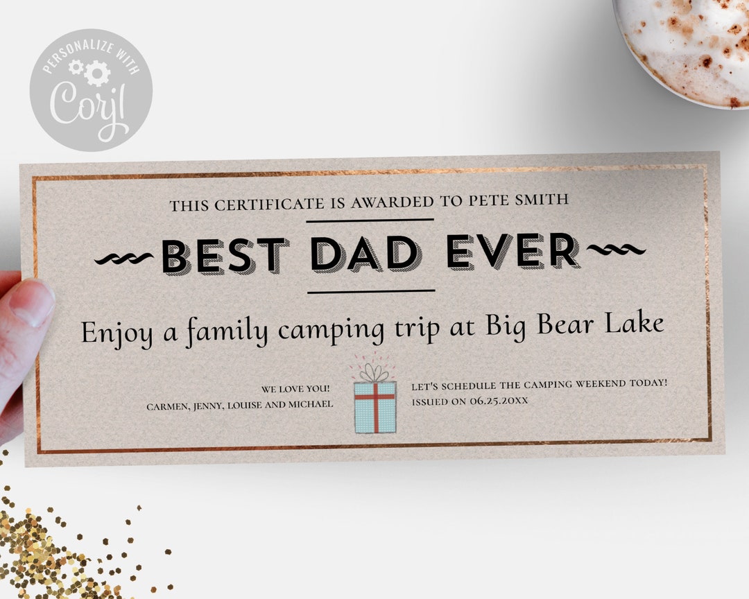 Father's Day Gift Certificate Template / Editable Best Dad Ever Award ...