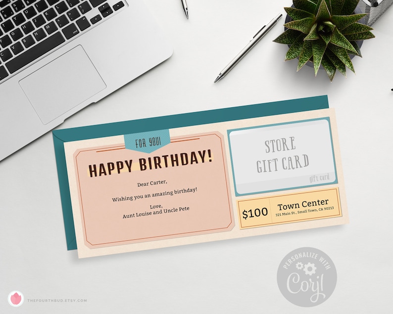 Happy Birthday Gift Card Holder Template / Editable 9.25x4 - Etsy