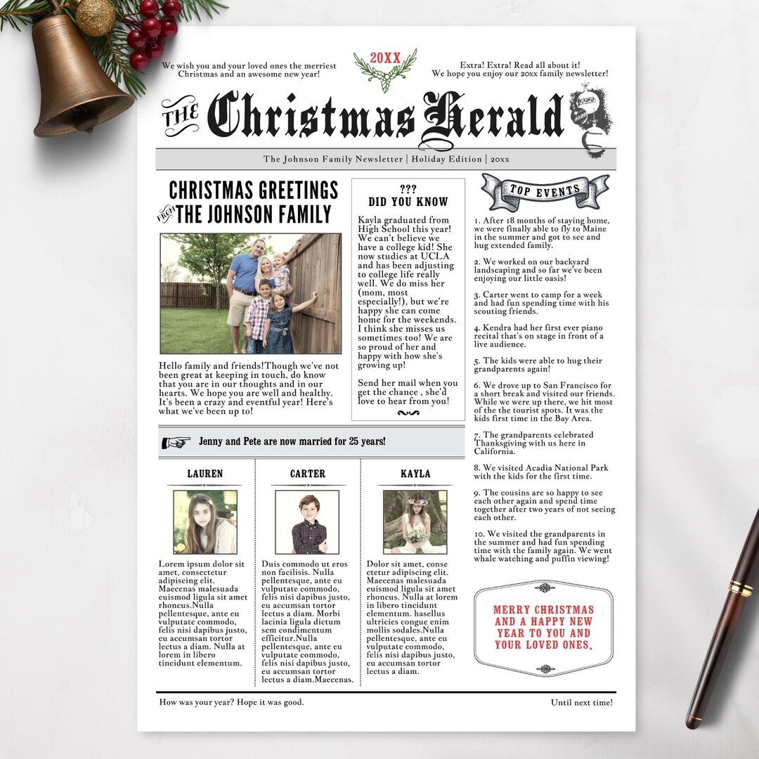 A4 Family Christmas Newsletter Template With an Old Newspaper Style ...