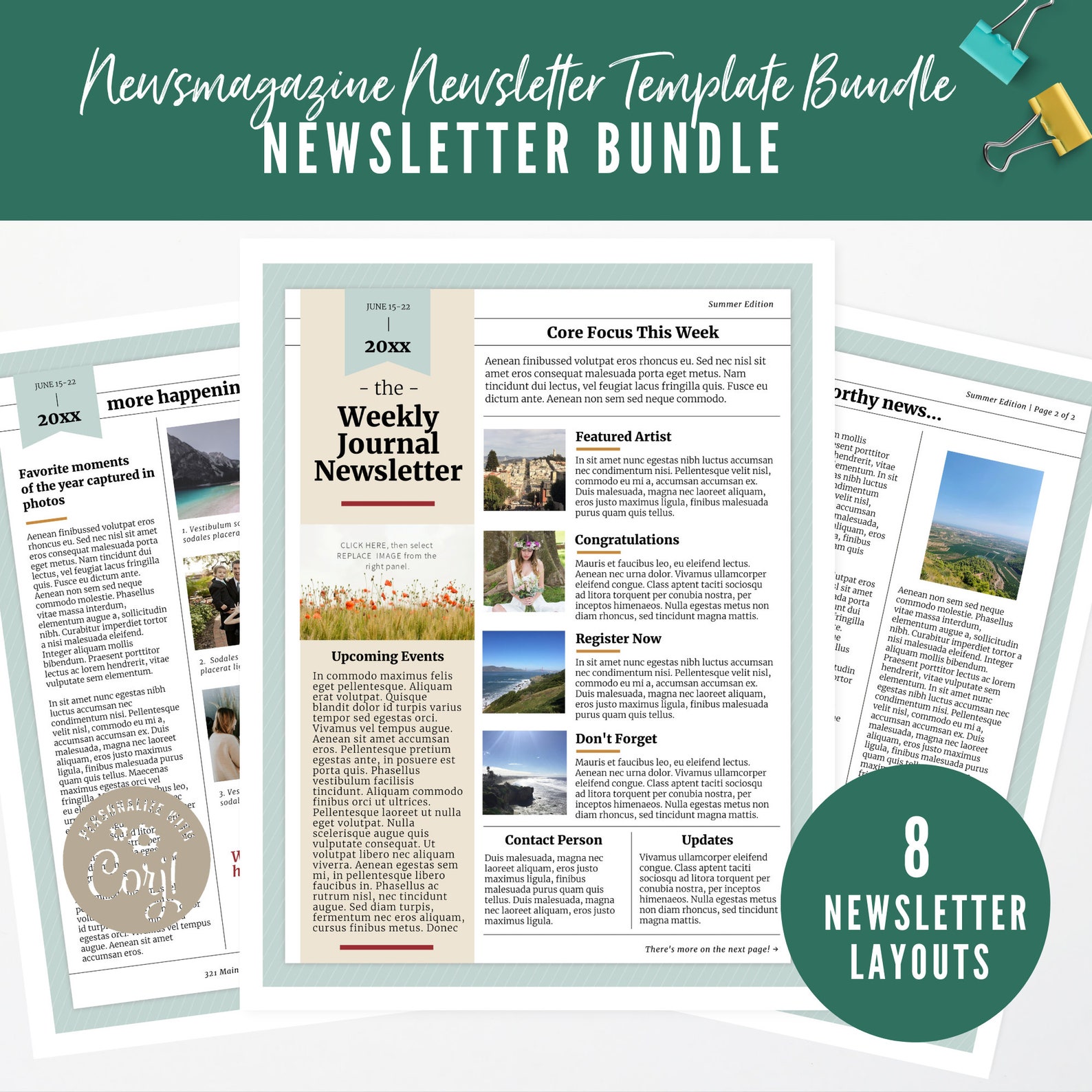 Newsmagazine Newsletter Template Bundle: 8 Layouts for Church, Office ...