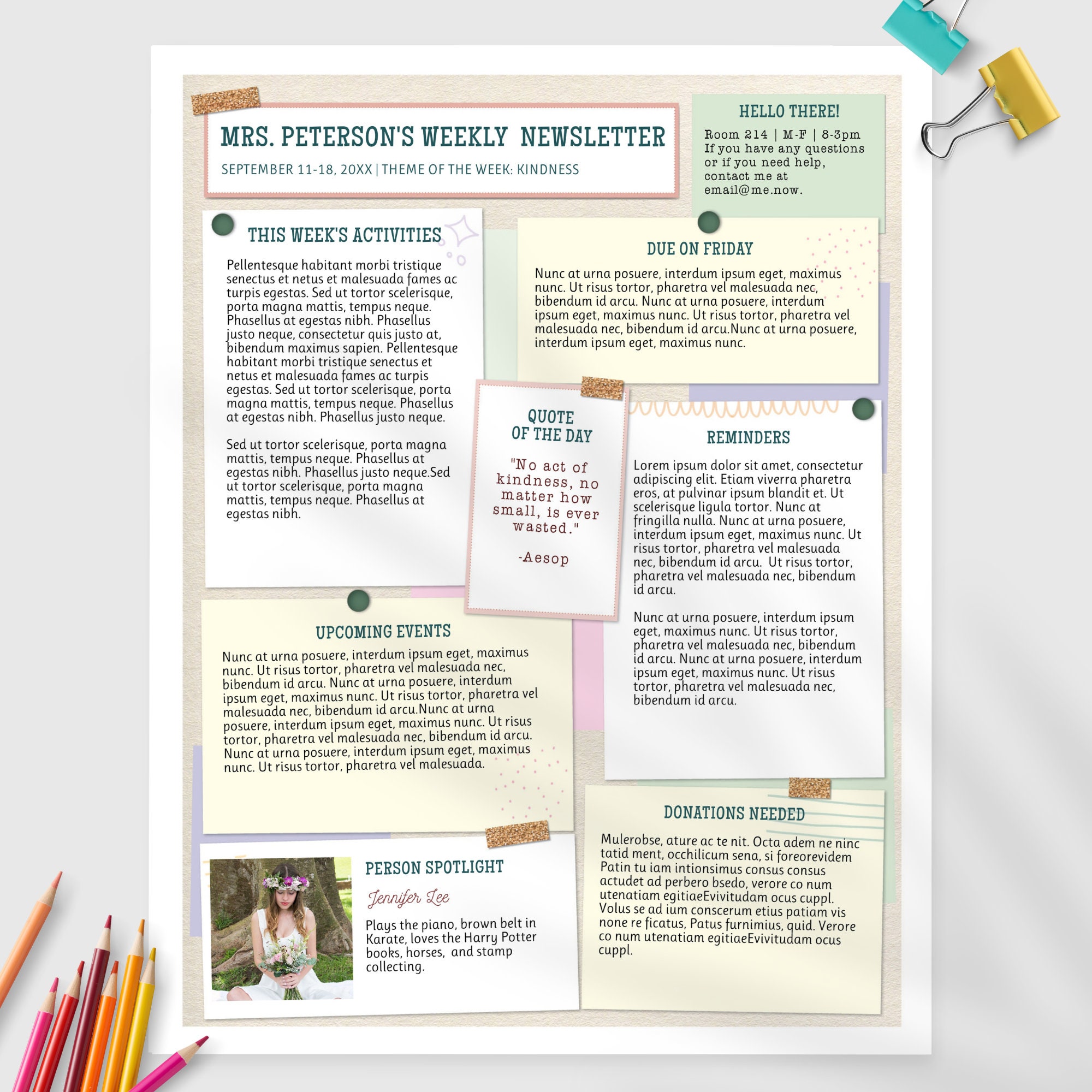 Editable Teacher Newsletter Template US Letter / Weekly Newsletter for ...