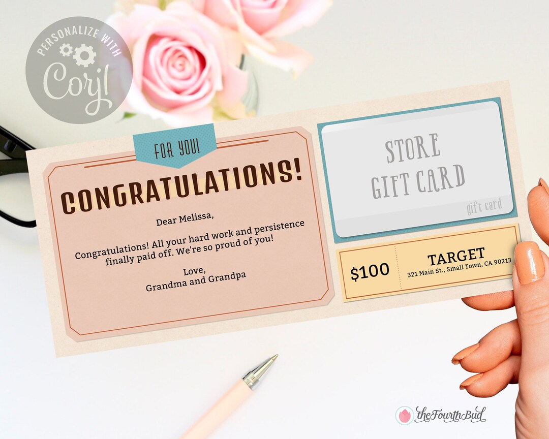 Retro Congratulations Gift Card Holder Template, Fun Gift Certificate ...