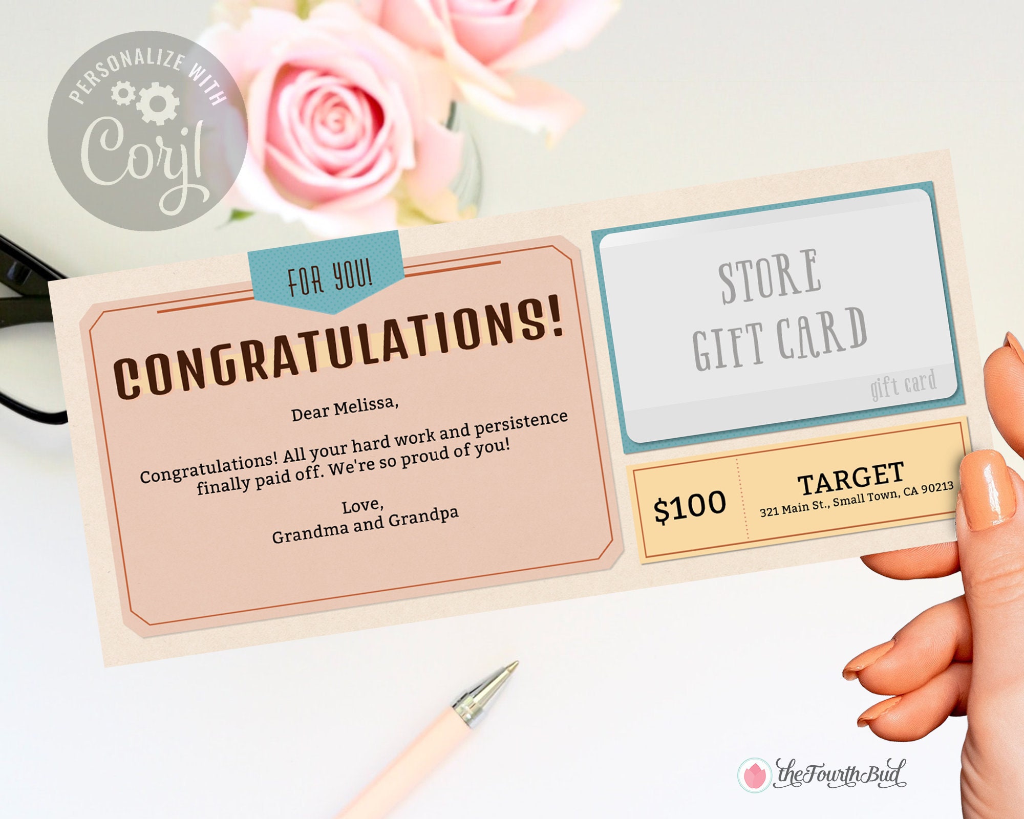 Congratulations Gift Card Holder Template - Editable Gift Certificate ...