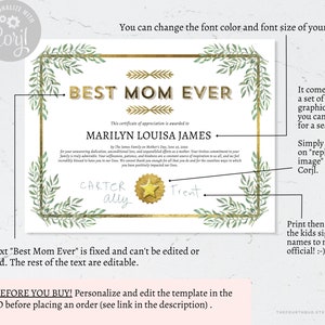 Best Mom Ever Certificate of Appreciation Template With Gold Accents ...