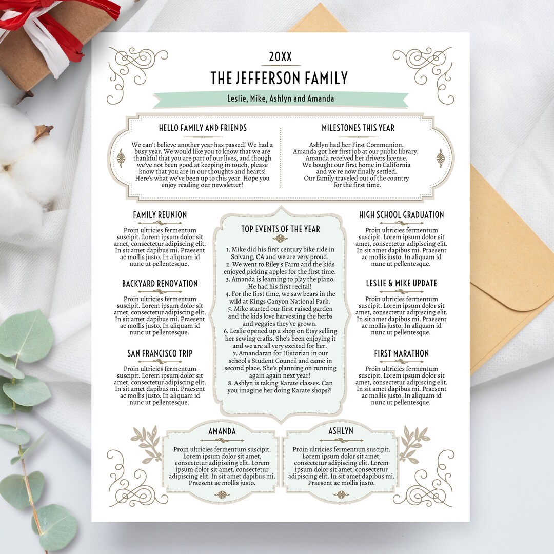 Elegant Family Newsletter Template / Editable Year in Review, Holiday ...