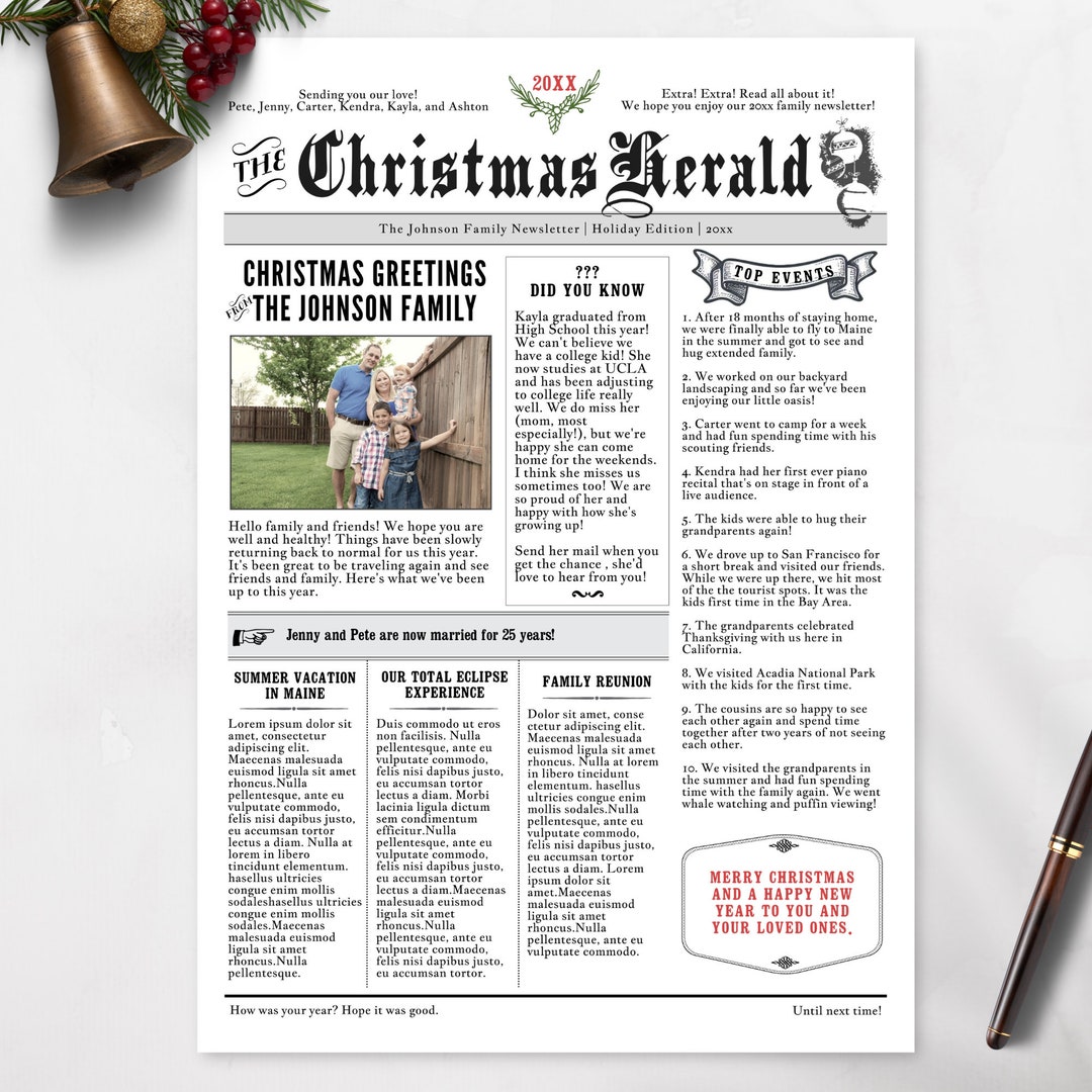 A4 Family Newsletter Template - Old Newspaper Year in Review (CORJL ...