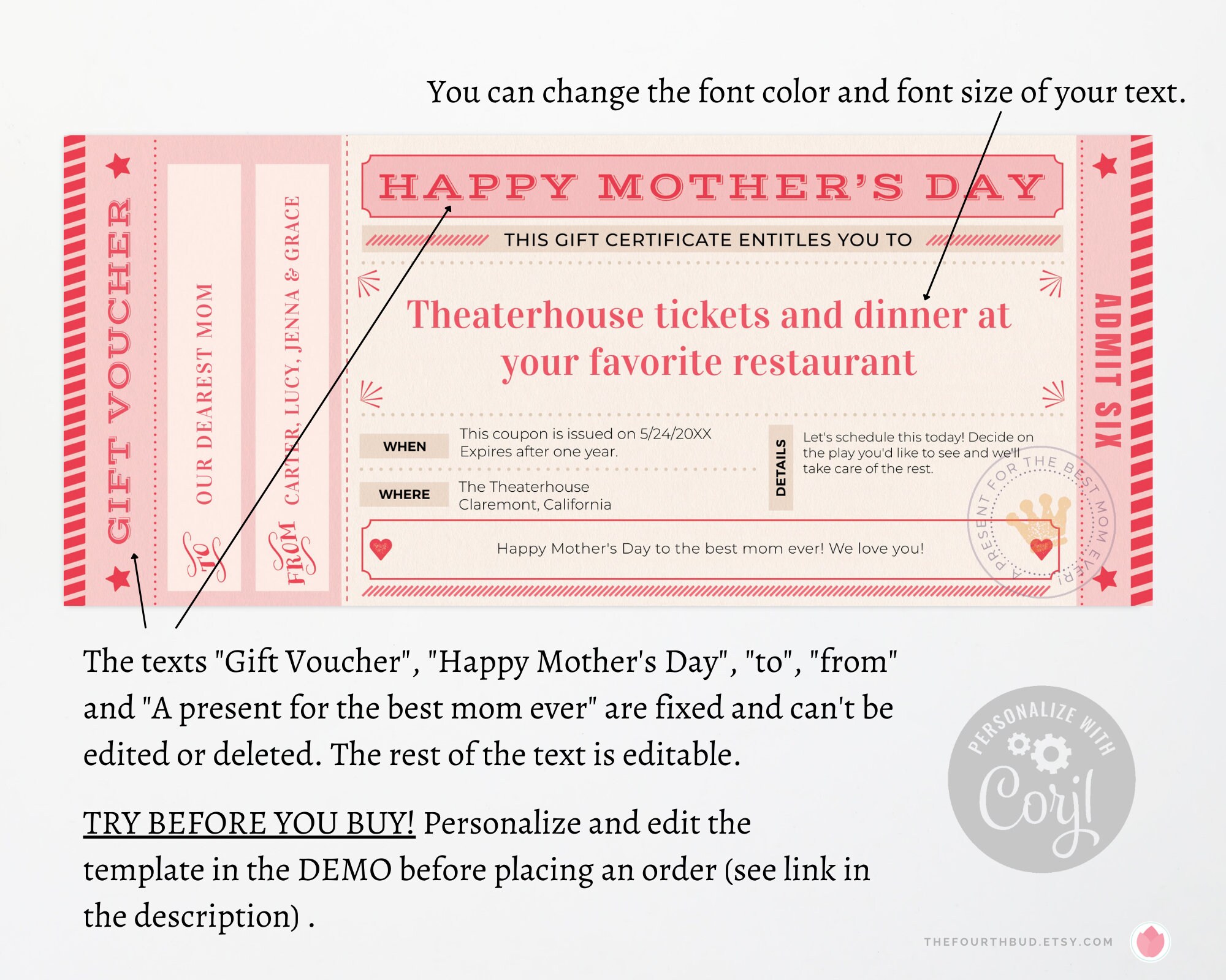 Lovely Mother's Day Gift Voucher Template / Editable - Etsy