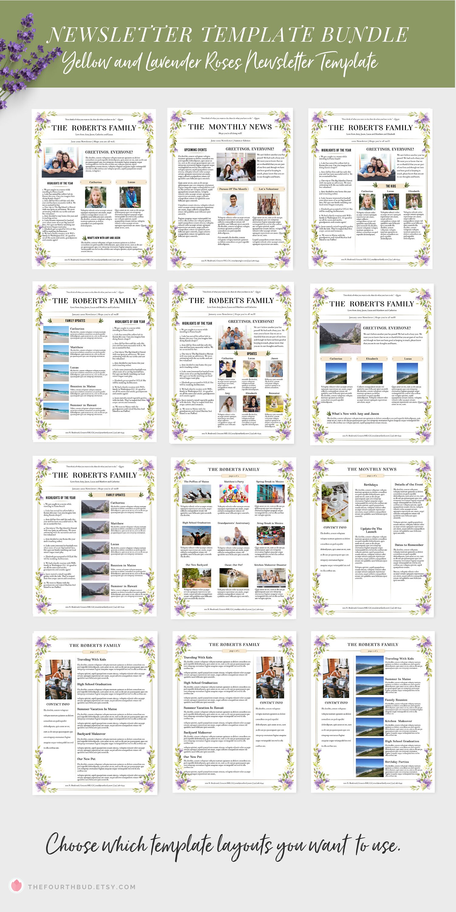 Floral Newsletter Template Bundle 12 Layouts / Editable Wedding Times ...