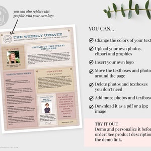 Editable Teacher Newsletter Template One Page / for Class, School ...