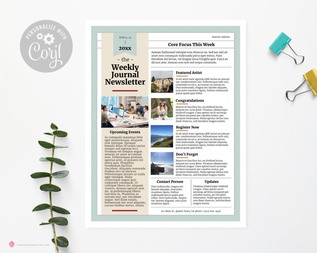 Editable Newsletter Template for Church, Organization, Office, Family ...