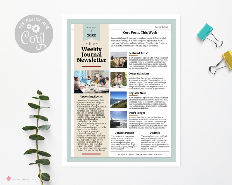 Editable Newsletter Template for Church, Organization, Office, Family ...